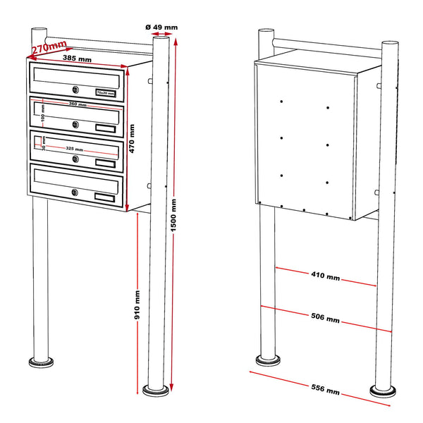4-letterbox system in anthracite Standing letterbox mailbox steel ...
